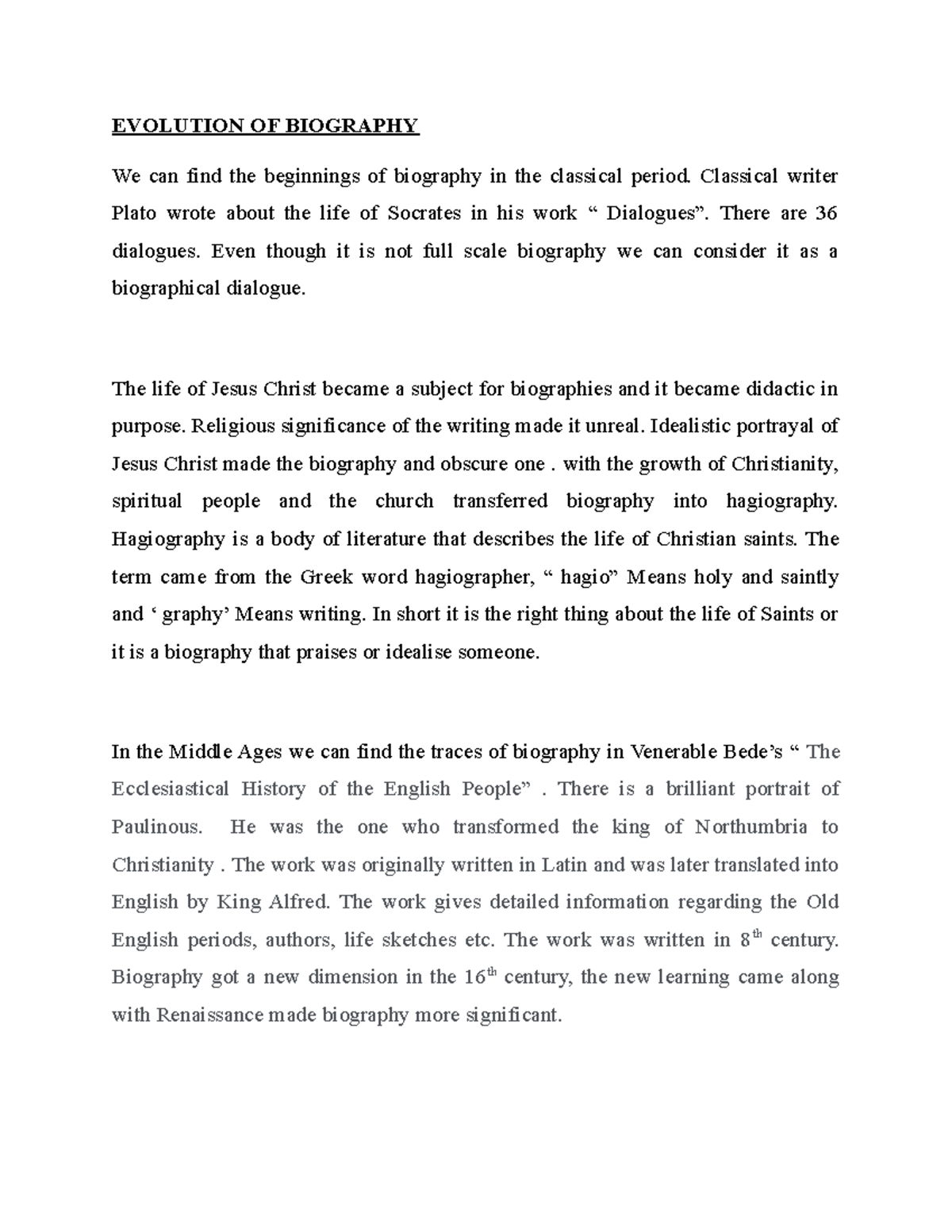 Evolution of Biography - EVOLUTION OF BIOGRAPHY We can find the ...