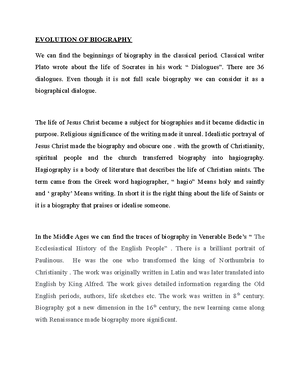 Biography - Introduction - BIOGRAPHY Biography is a detailed document ...