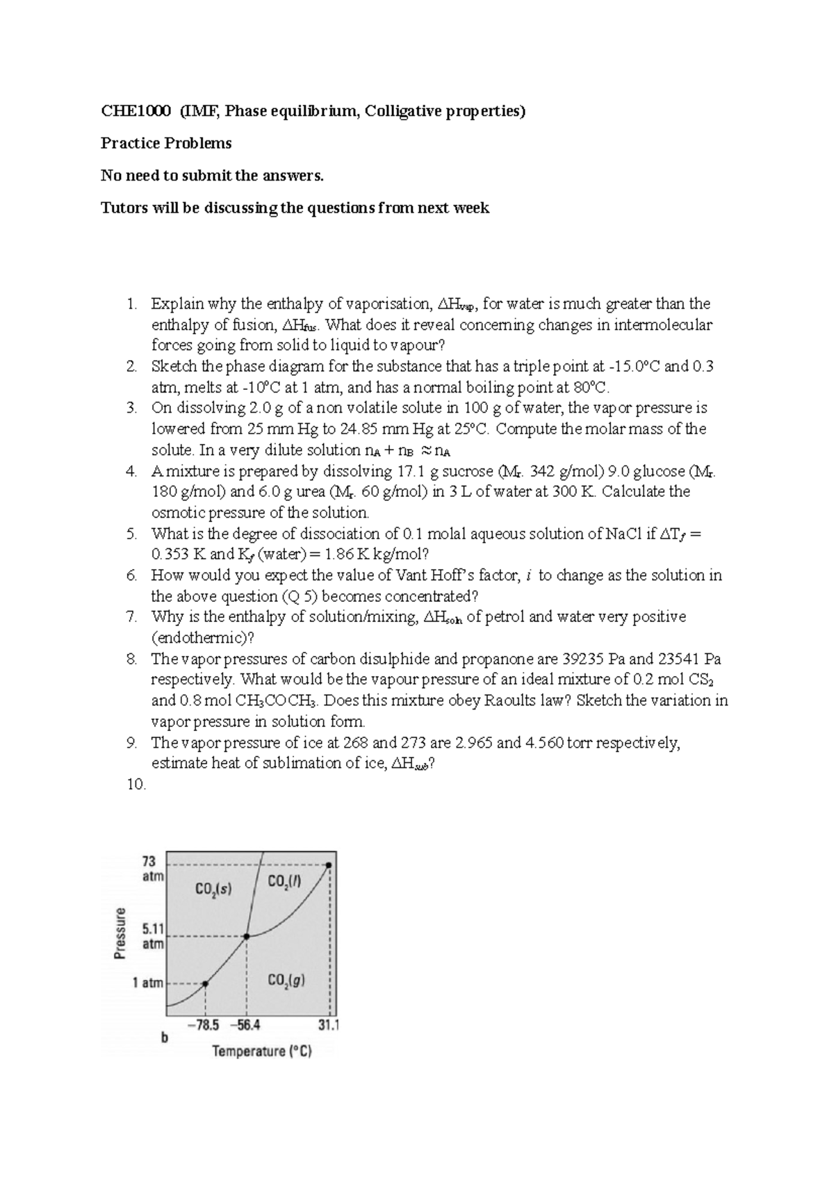 CHE1000 phase eq problems - CHE1000 (IMF, Phase equilibrium ...