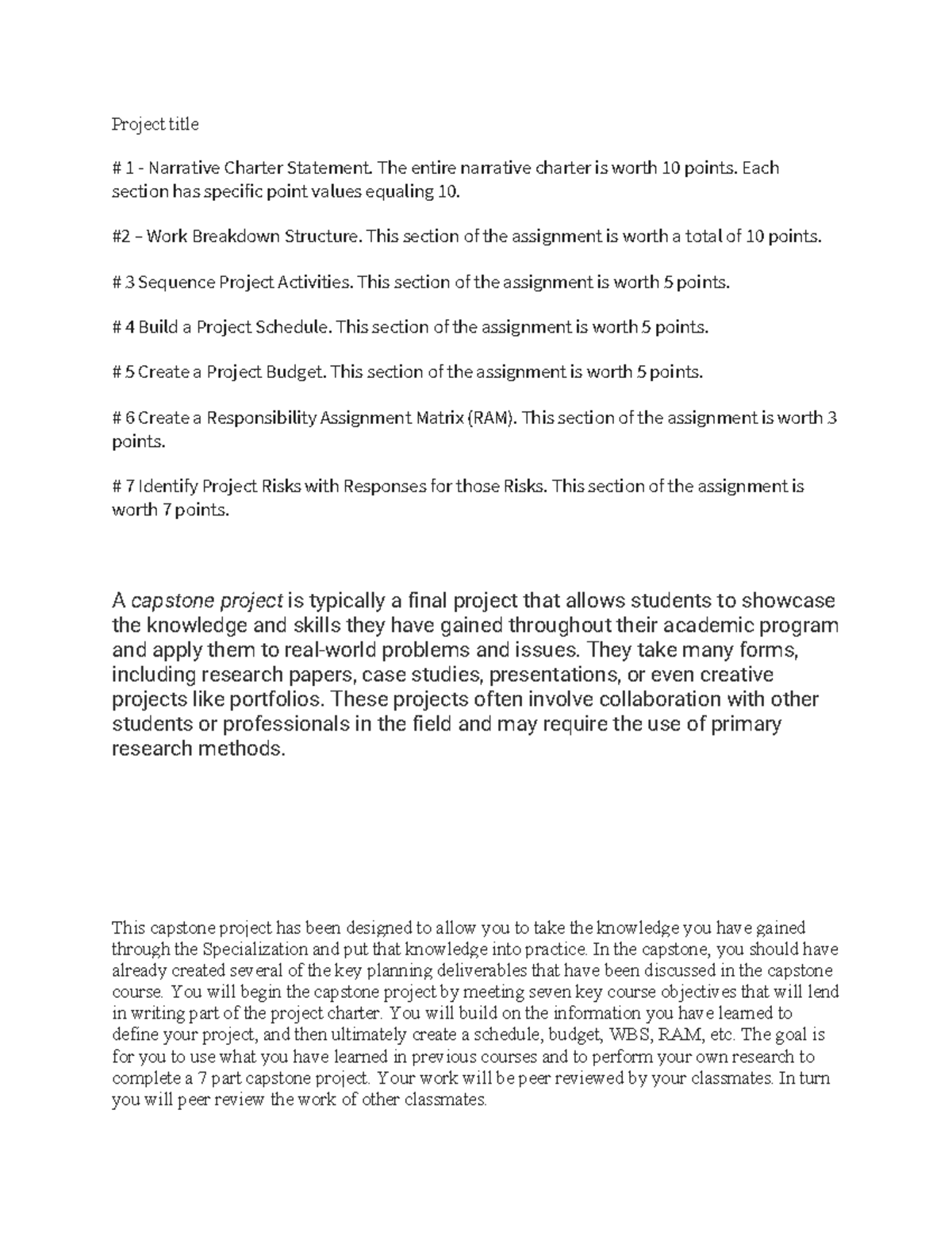 Coursera - project management - Project title 1 - Narrative Charter ...