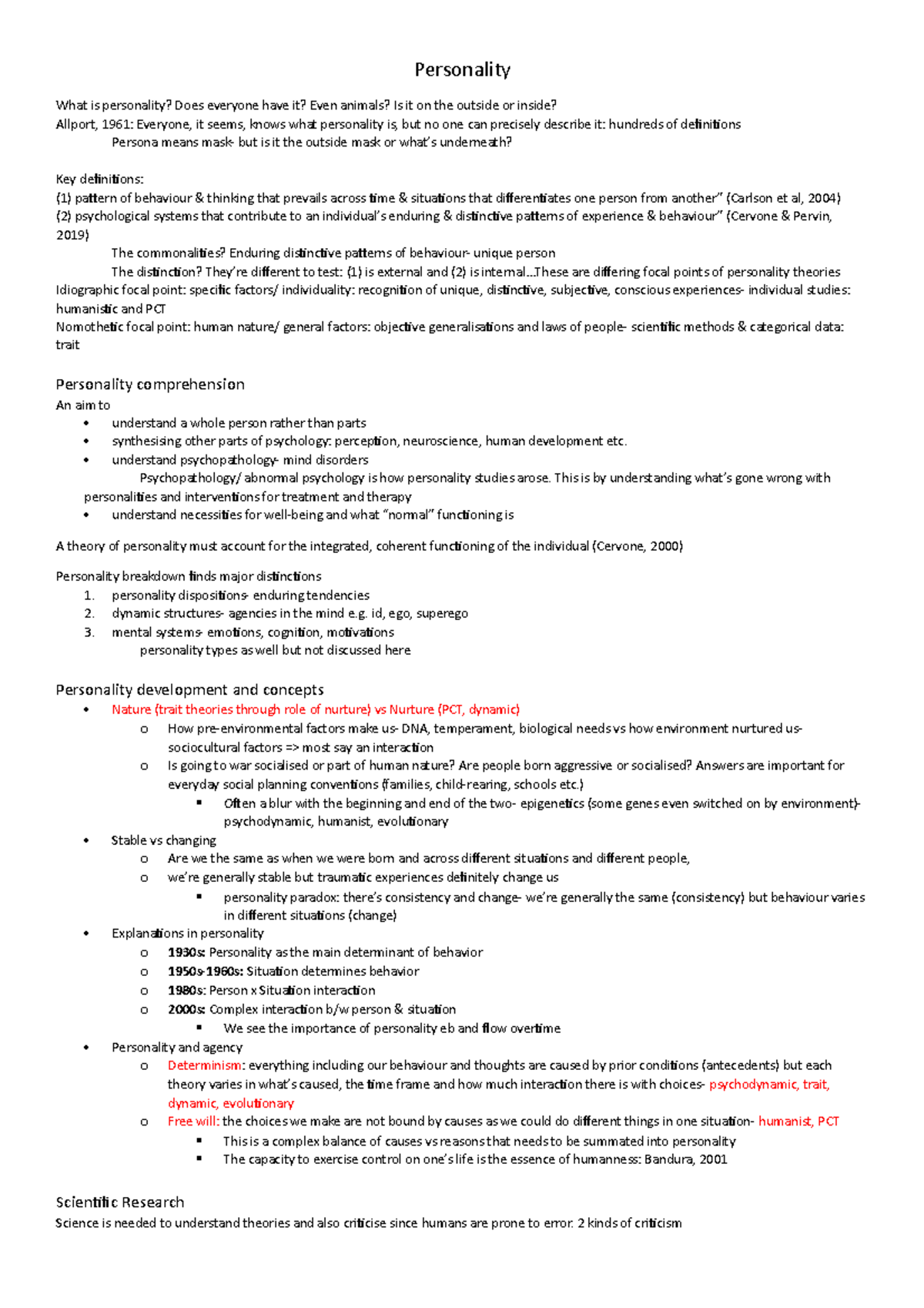 (1) Personality intro - lecture notes+tut - Personality What is ...