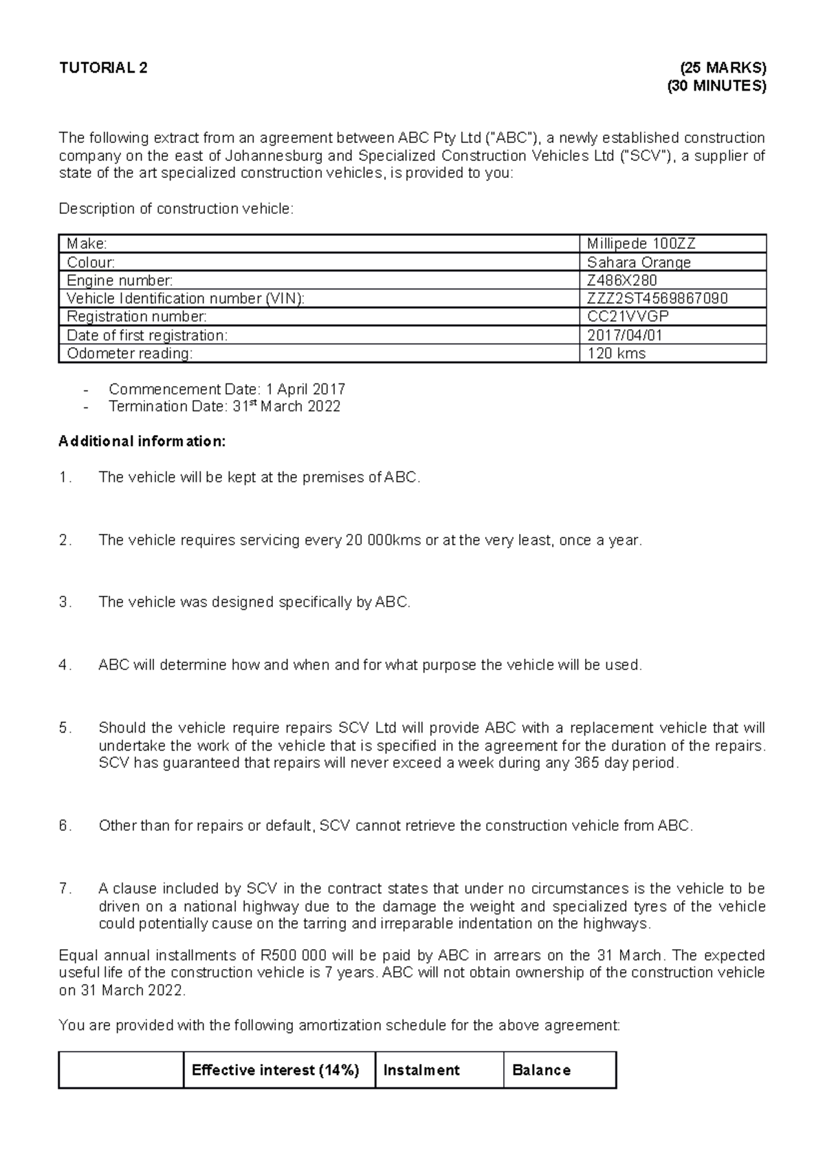 Tutorial 2 - Leases - TUTORIAL 2 (25 MARKS) (30 MINUTES) The following ...