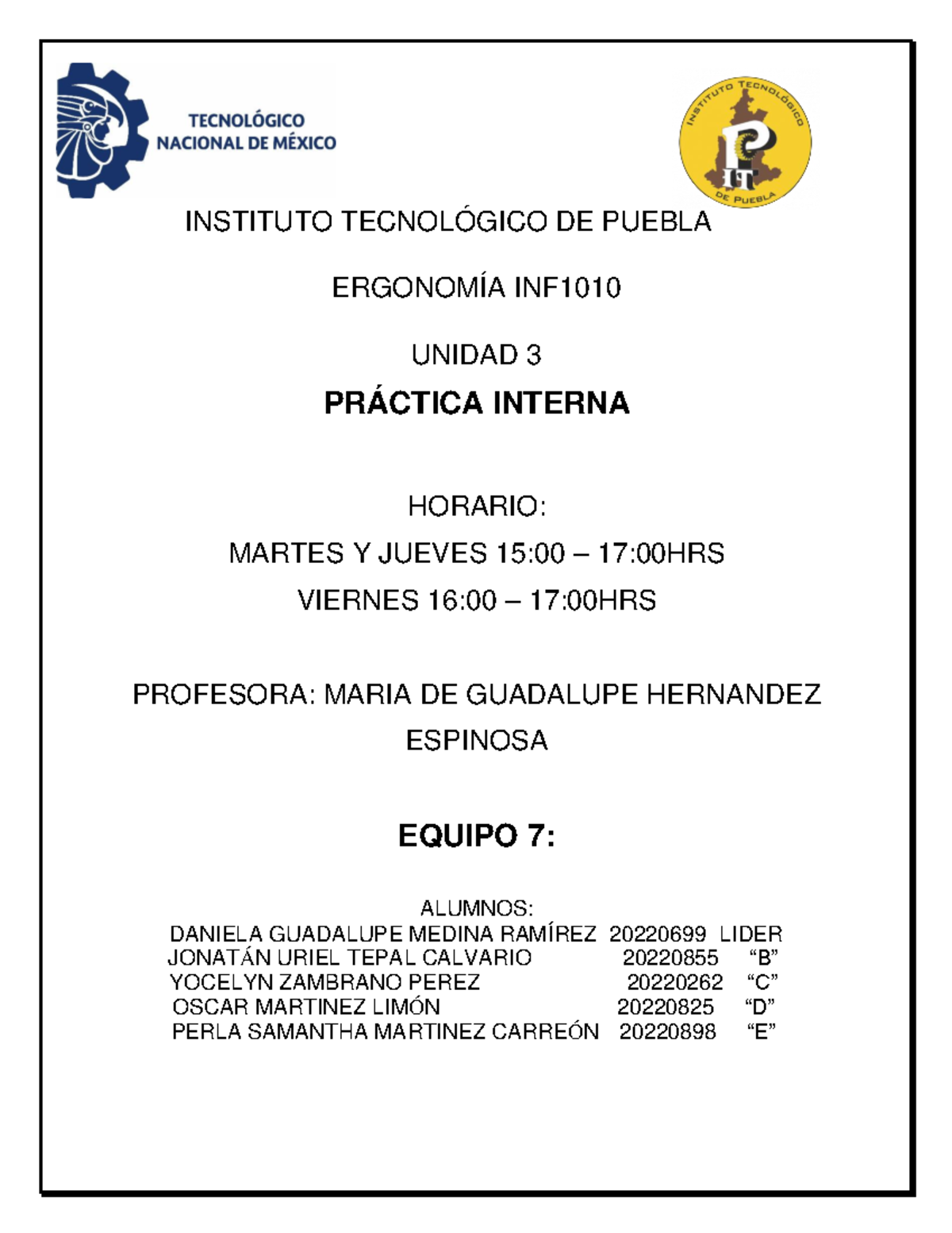 Práctica Interna Antropometría U3 - INSTITUTO TECNOLÓGICO DE PUEBLA ...