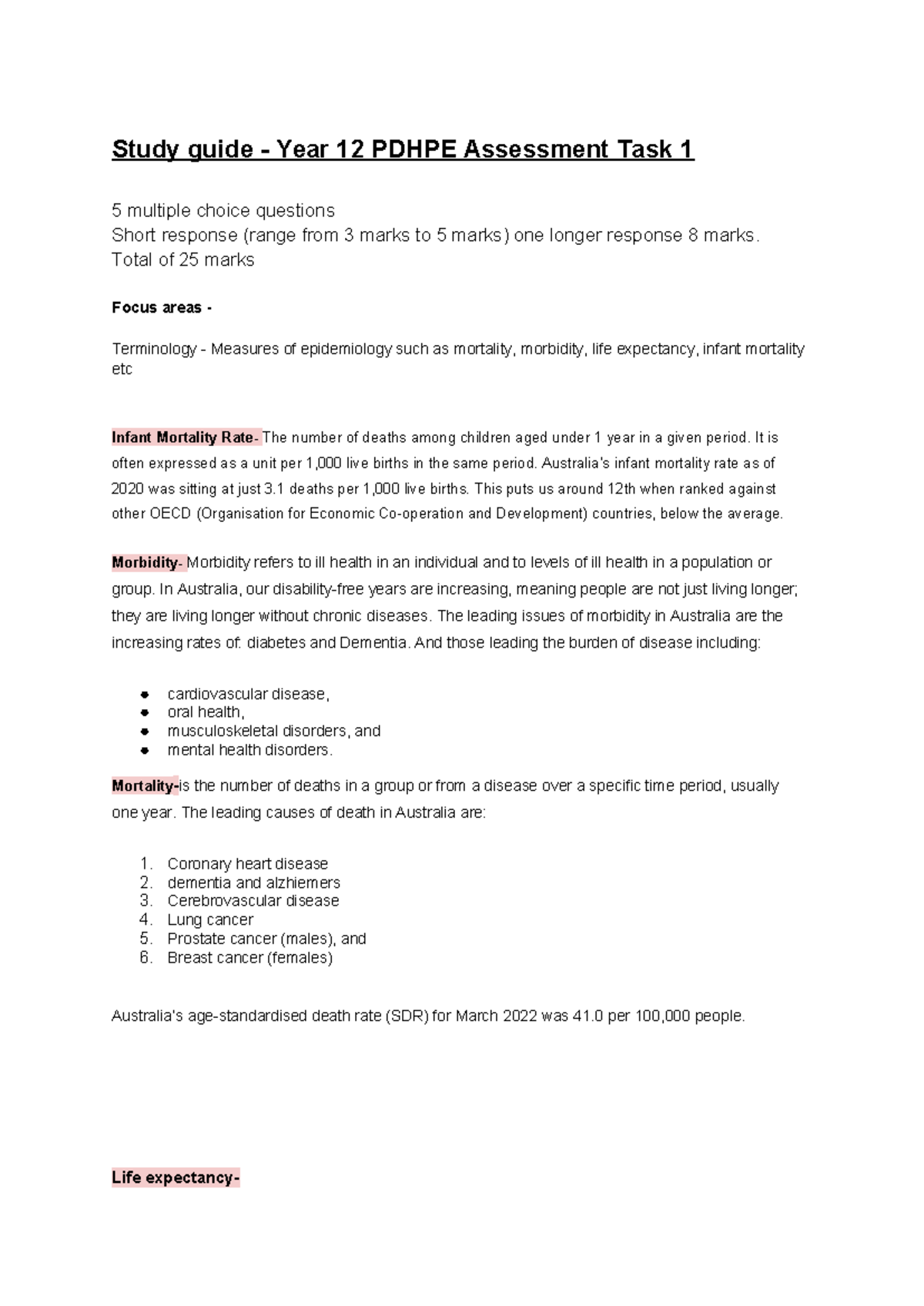 PE study - Study guide - Year 12 PDHPE Assessment Task 1 5 multiple ...
