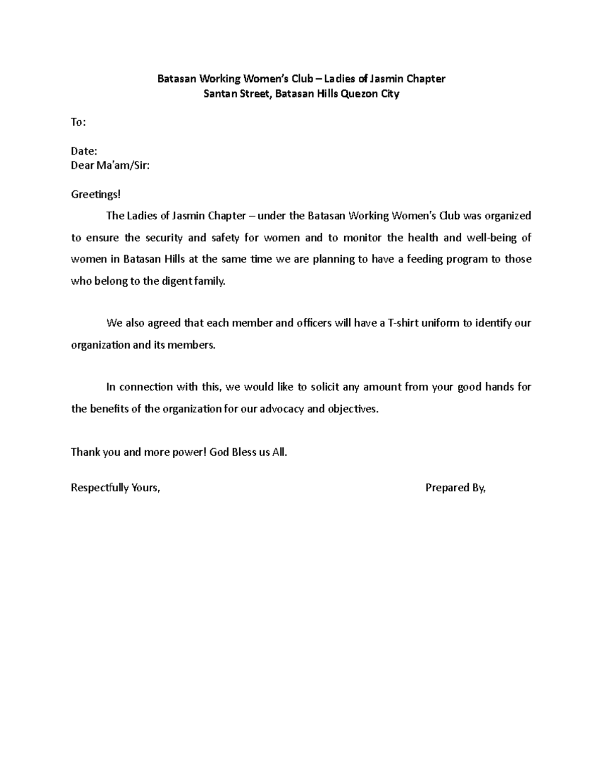 Solicit - Batasan Working Women’s Club – Ladies of Jasmin Chapter ...