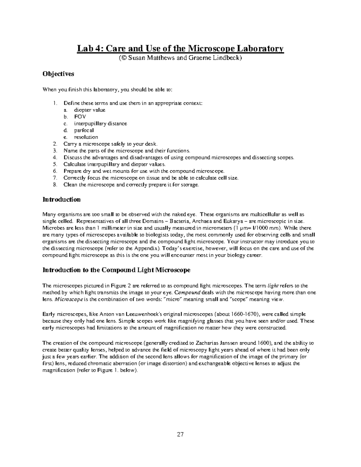 06 Care and Use of Microscope Lab-1 - BSC 1010C - Valencia College ...