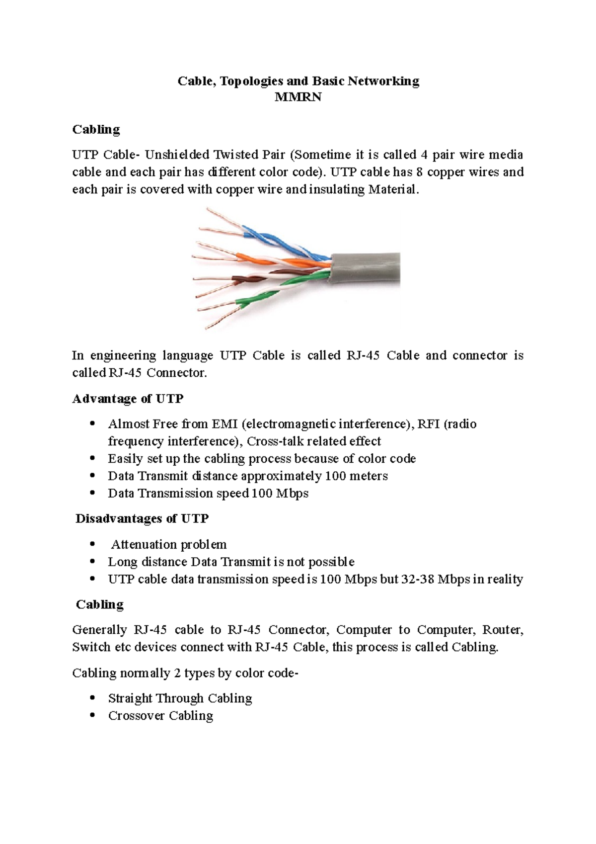 Cables and Topologies - Cable, Topologies and Basic Networking MMRN ...