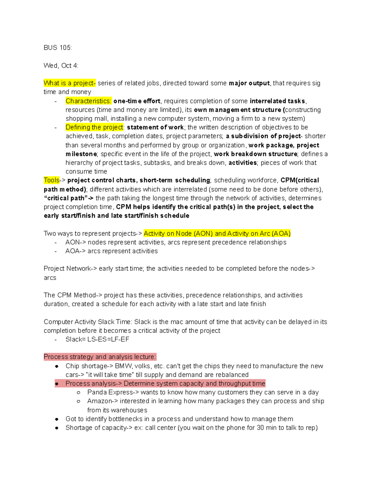 BUS 105 - BUS 105: Wed, Oct 4: What is a project- series of related ...
