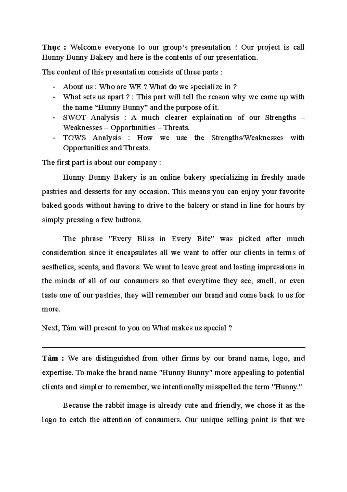 Script - Marketing - test example - Thục : Welcome everyone to our ...