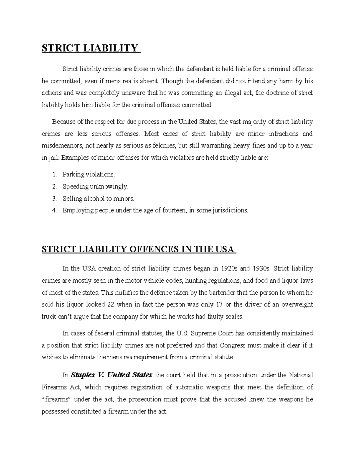 Strict Liability in USA - STRICT LIABILITY Strict liability crimes are ...