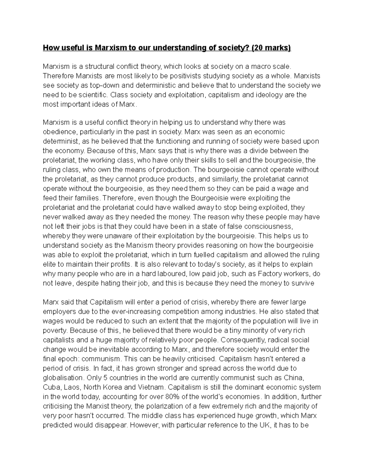How useful is marxism to our understanding of society (20) - Therefore ...