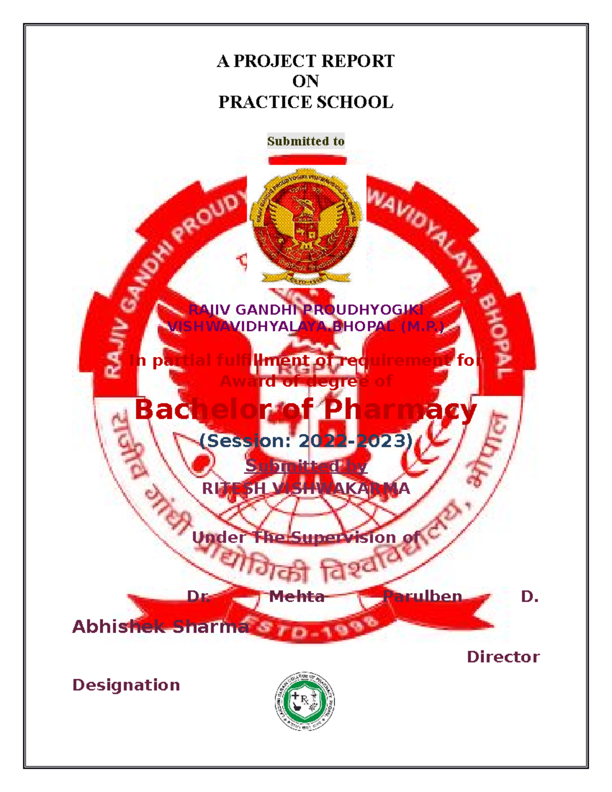 Practice School BP706PS written - A PROJECT REPORT ON PRACTICE SCHOOL ...