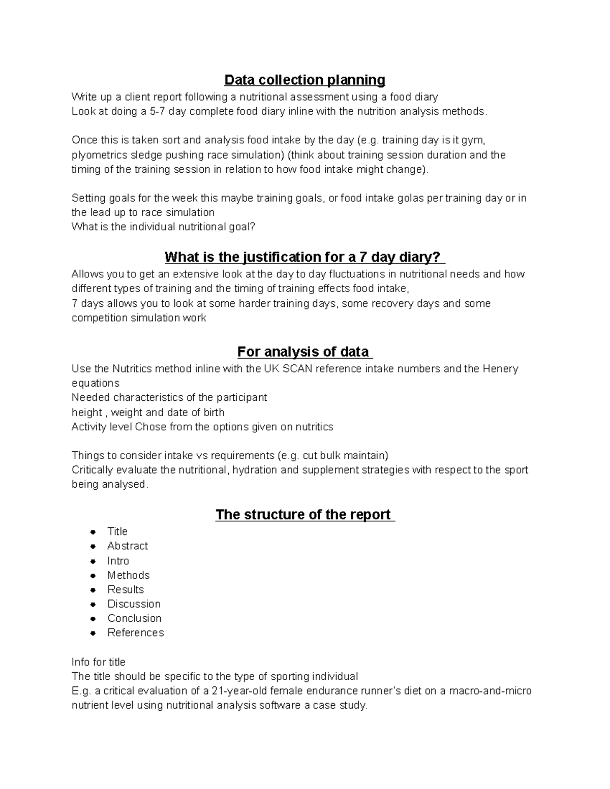 Data collection planning - Data collection planning Write up a client ...