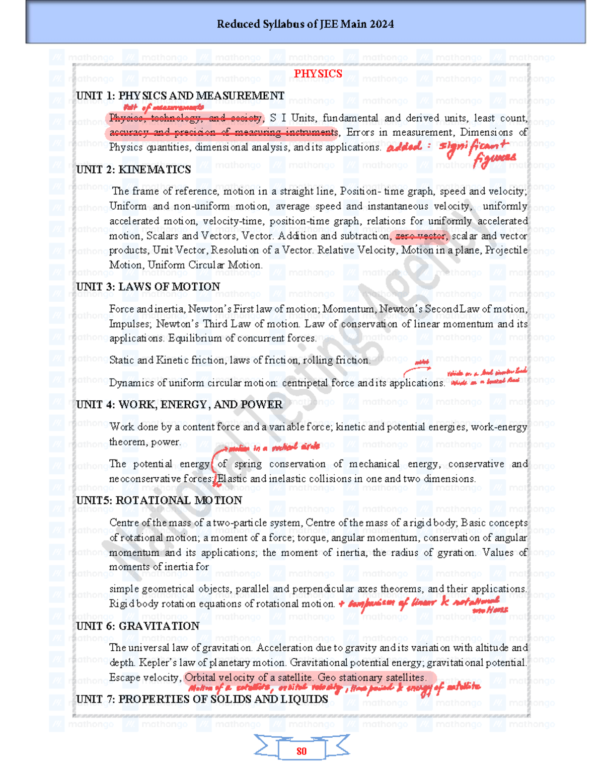 Reduced Syllabus of JEE Main 2024 - Physics-1698910501601 - PHYSICS ...