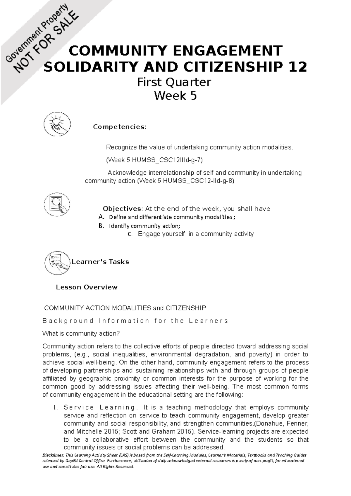 CESC Week 5 - week 5 - COMMUNITY ENGAGEMENT SOLIDARITY AND CITIZENSHIP 12 First Quarter Week 5 ...