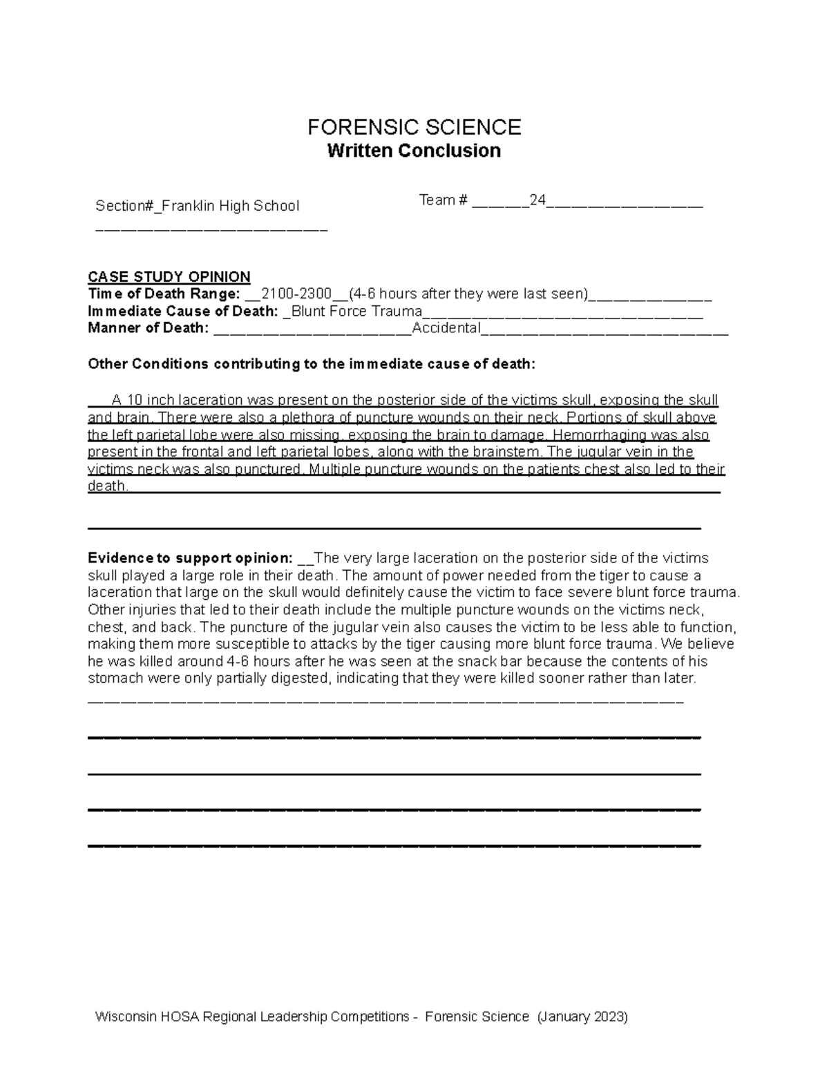 Copy of Forensic Science Written Conclusion Competitor Template ...