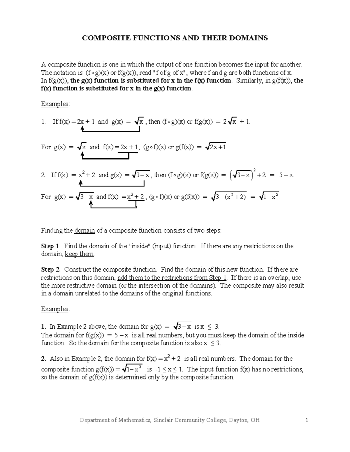 Functions and their domain - COMPOSITE FUNCTIONS AND THEIR DOMAINS A ...