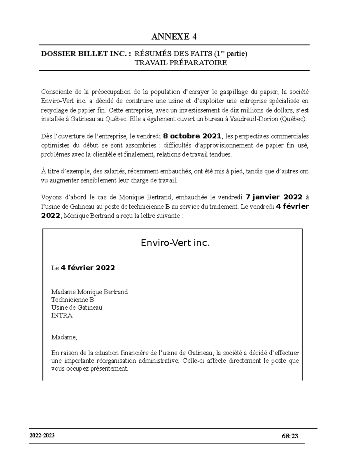 Annexe 4 - Dossier Billet inc. (partie 1) - ANNEXE 4 DOSSIER BILLET INC ...