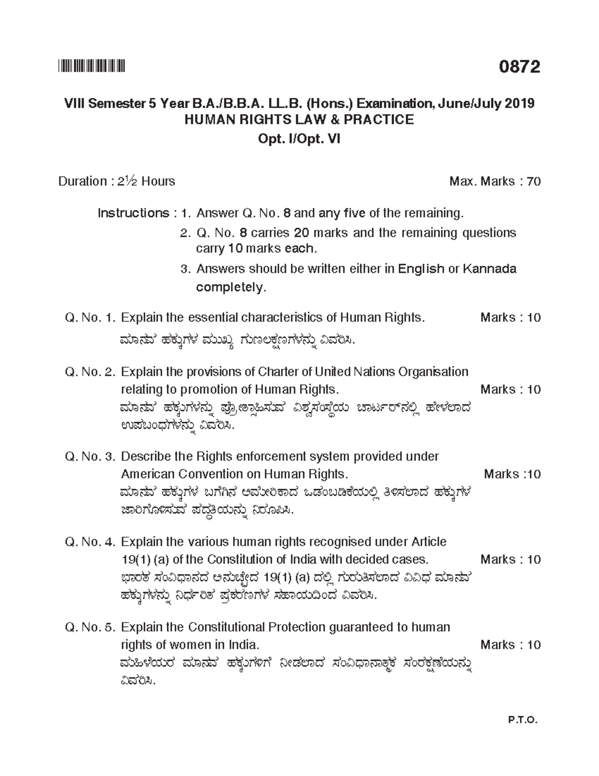 HR 19 - Kslu question papers - 0872 0872 VIII Semester 5 Year B.A./B.B ...