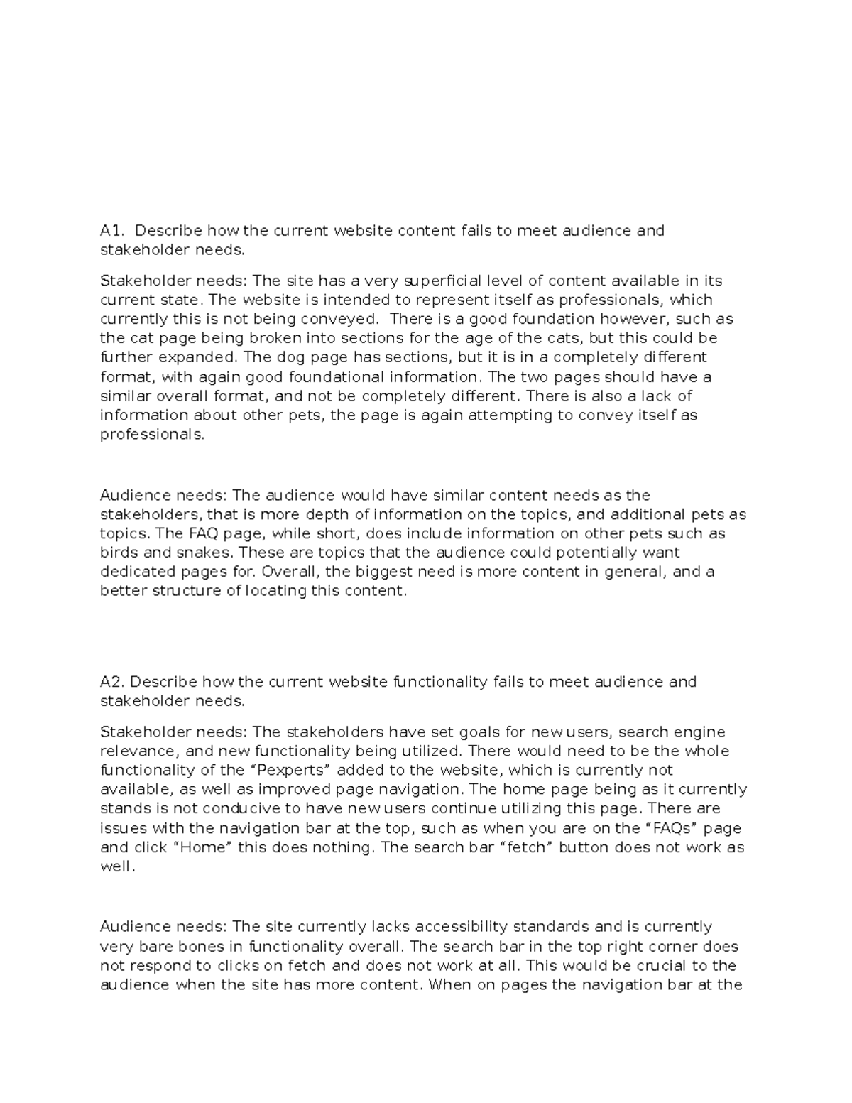 C773 Task 1 - Task 1 Submission - A1. Describe how the current website ...