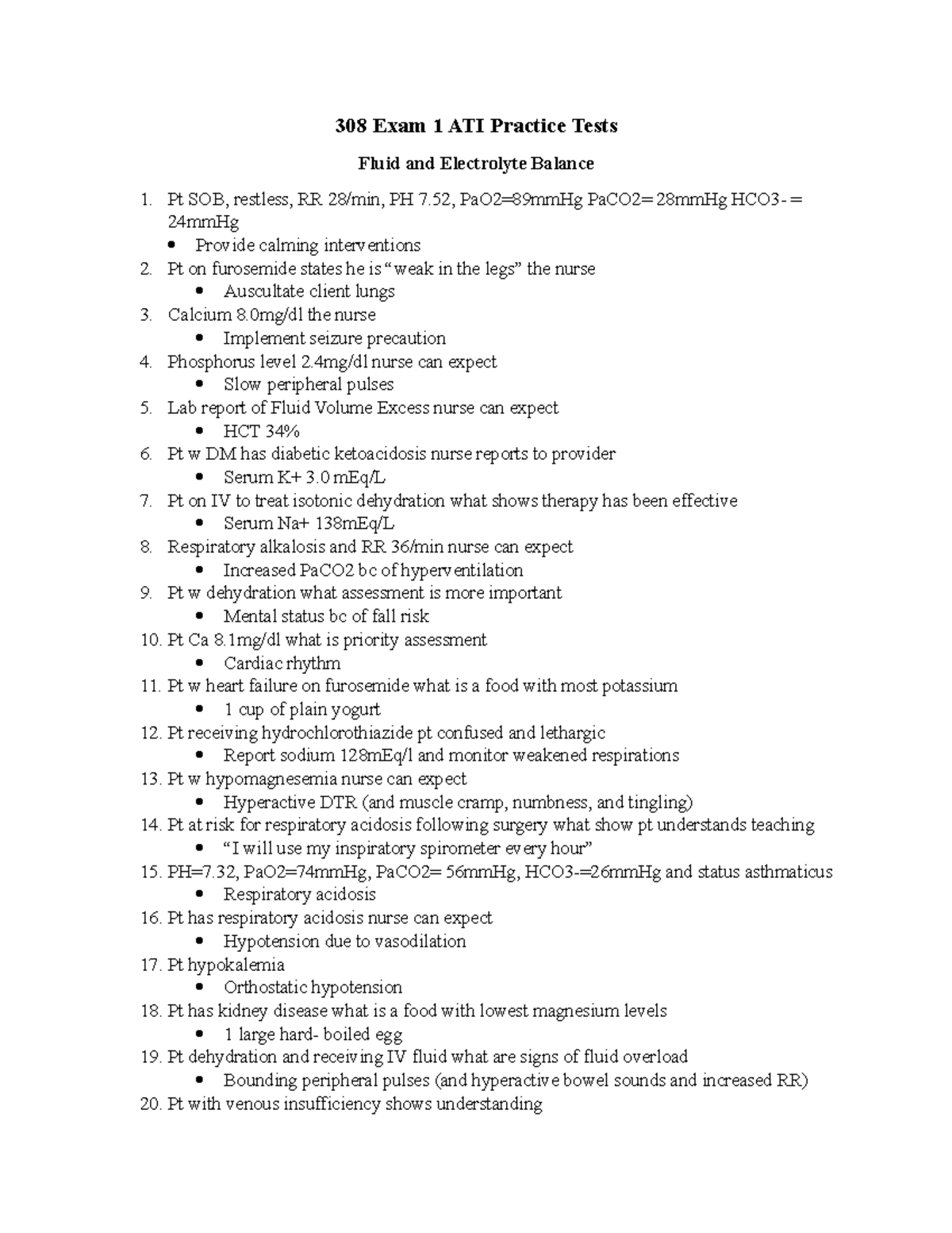 308 Exam 1 ATI Practice Tests - 308 Exam 1 ATI Practice Tests Fluid and ...