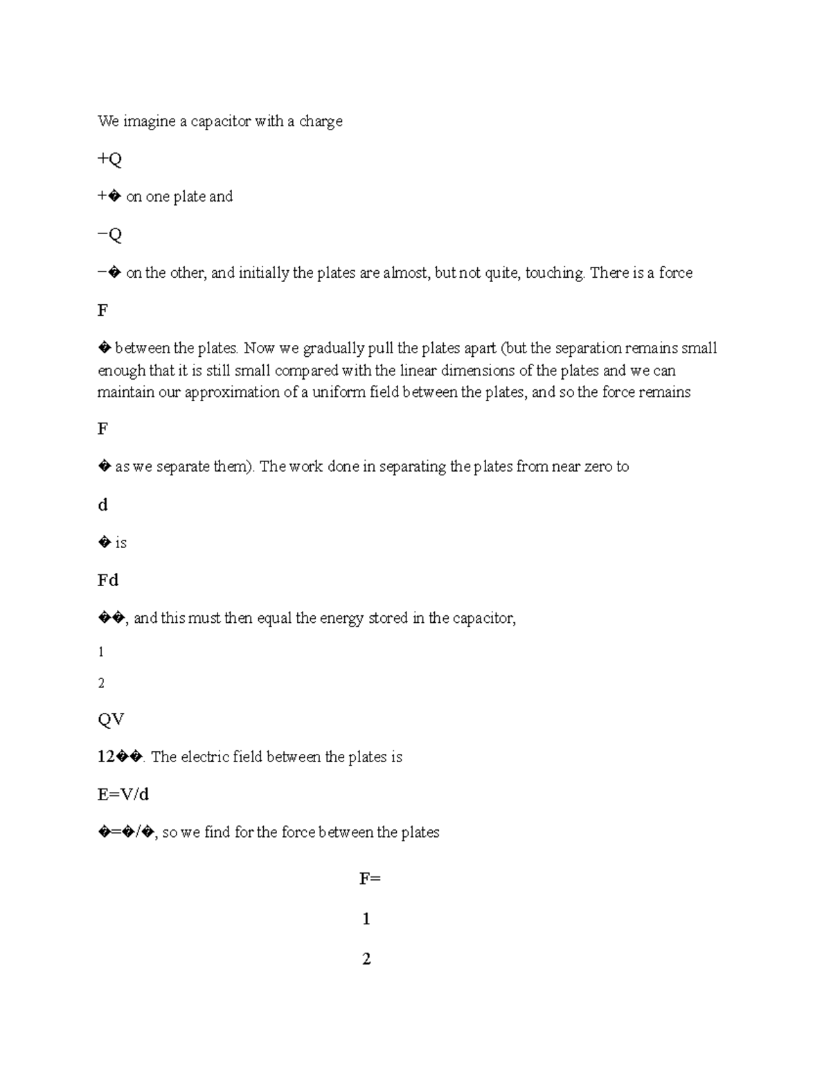 Force between Capacitor Plates - We imagine a capacitor with a charge ...