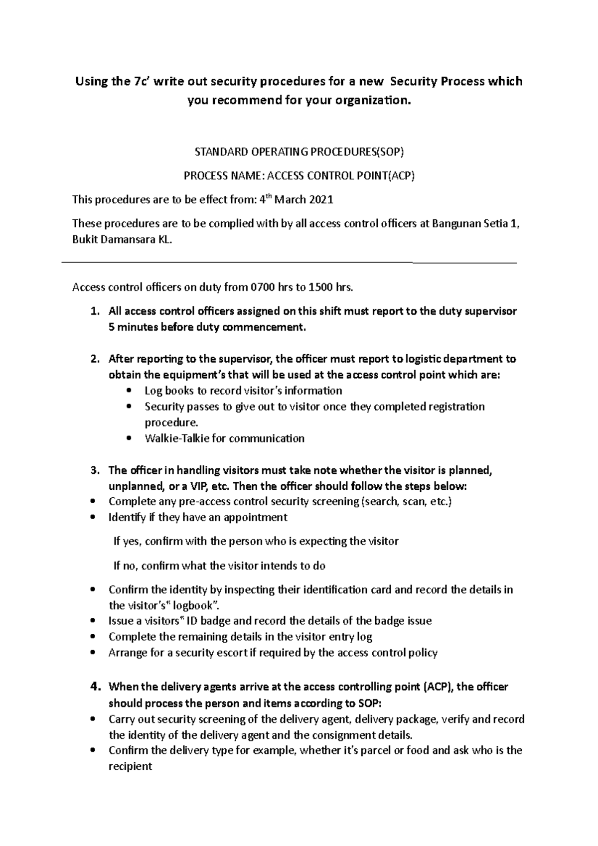 Chapter 3 Review Question - Using the 7c’ write out security procedures ...