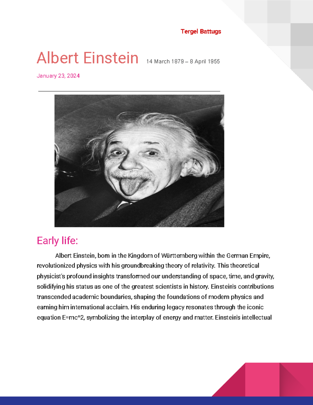 Albert Einstein Biography - Tergel Battugs Albert Einstein 14 March ...