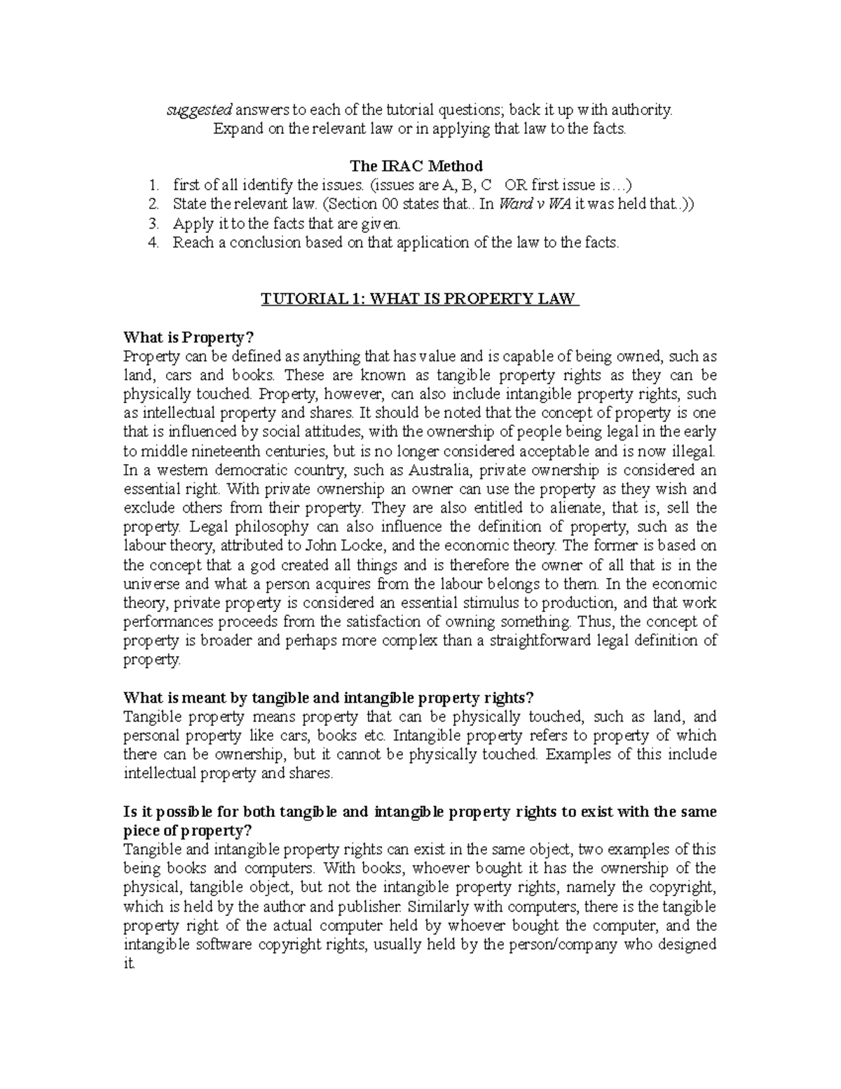 Tutorial Answers Suggested Answers To Each Of The Tutorial Questions Back It Up With