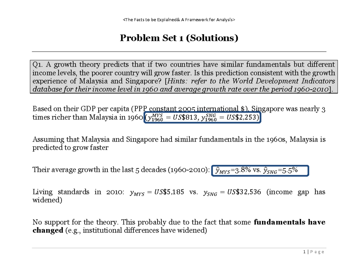 Problem set 01 (solutions) - Problem Set 1 (Solutions) Q1. A growth ...