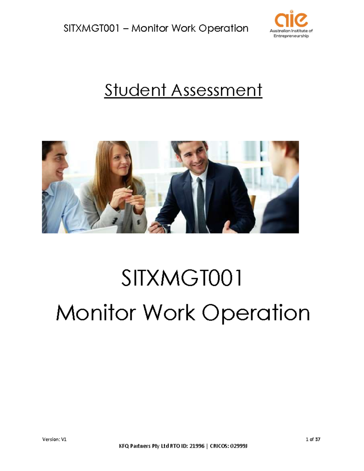 Sitxmgt 001 Assessment Tool (3) - Version: V1 1 of 37 Student ...