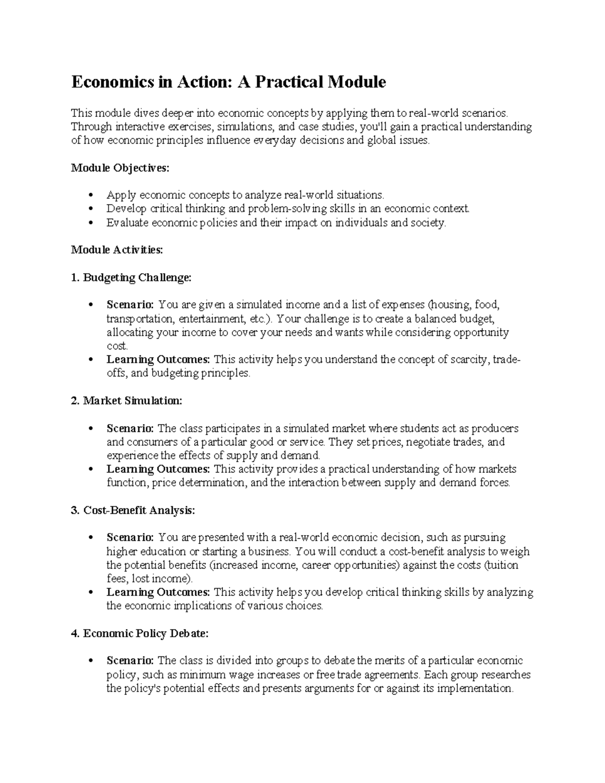 Economics Practice - Economics in Action: A Practical Module This ...