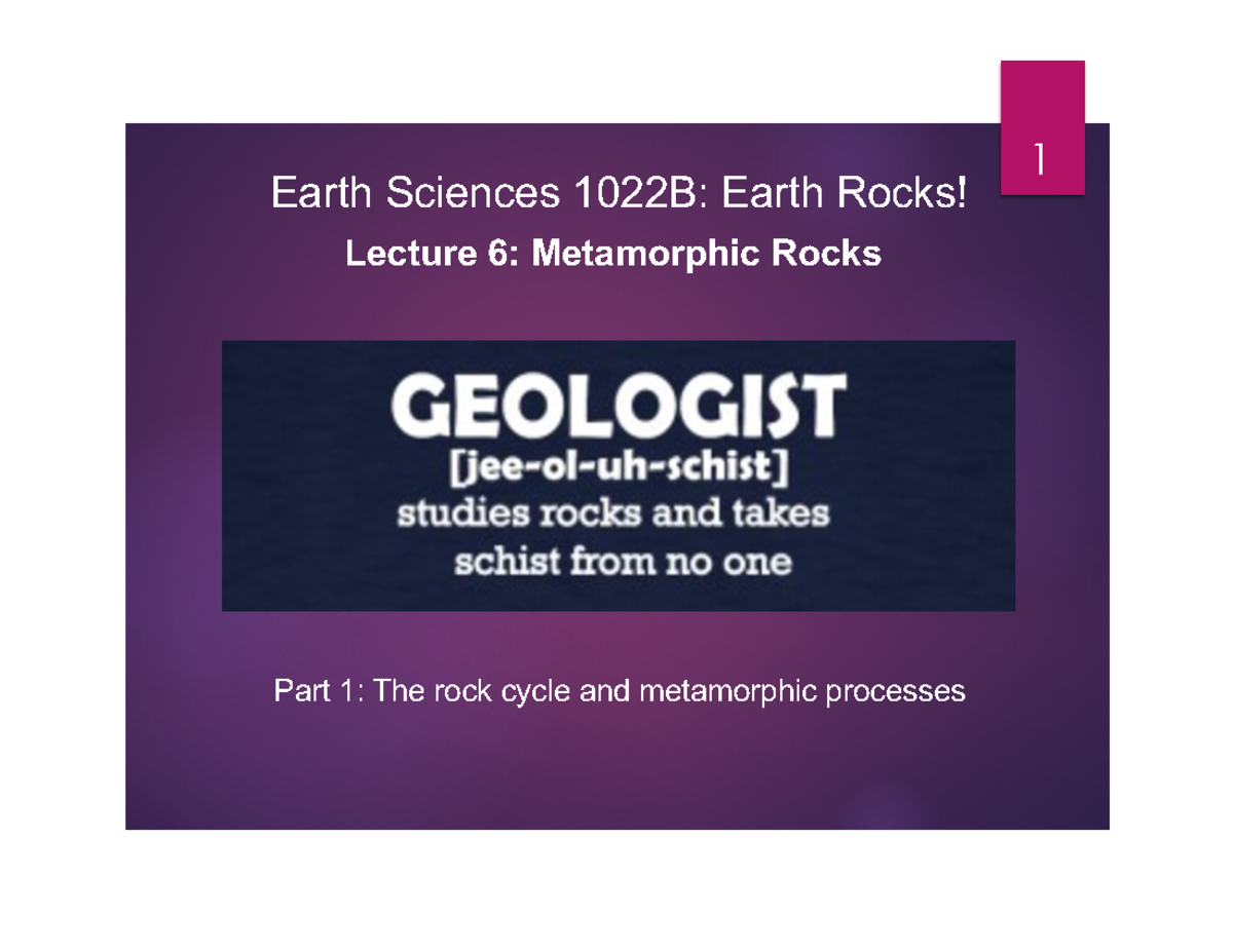 ES 1022 B Lec6 Metamorphic Rocks owl - Earth Sciences 1022B: Earth ...