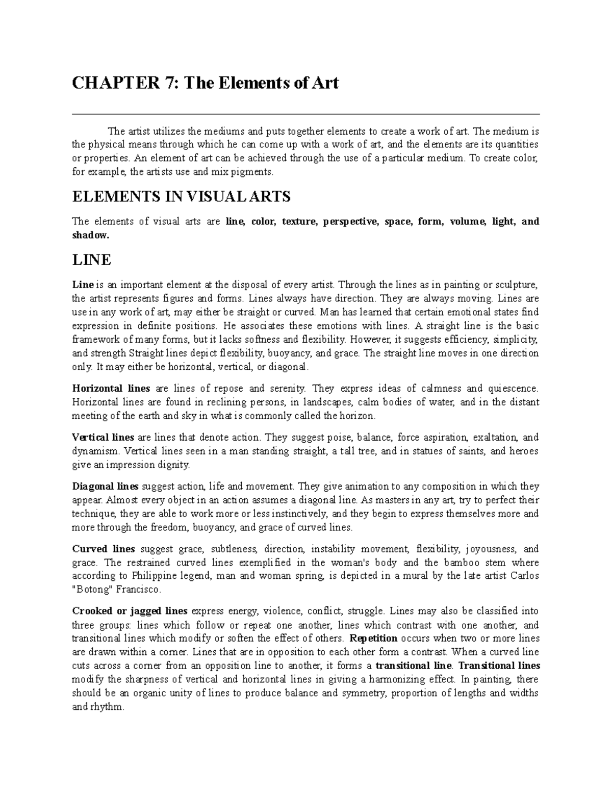 Chapter 7 The Elements of Art - CHAPTER 7: The Elements of Art - Studocu