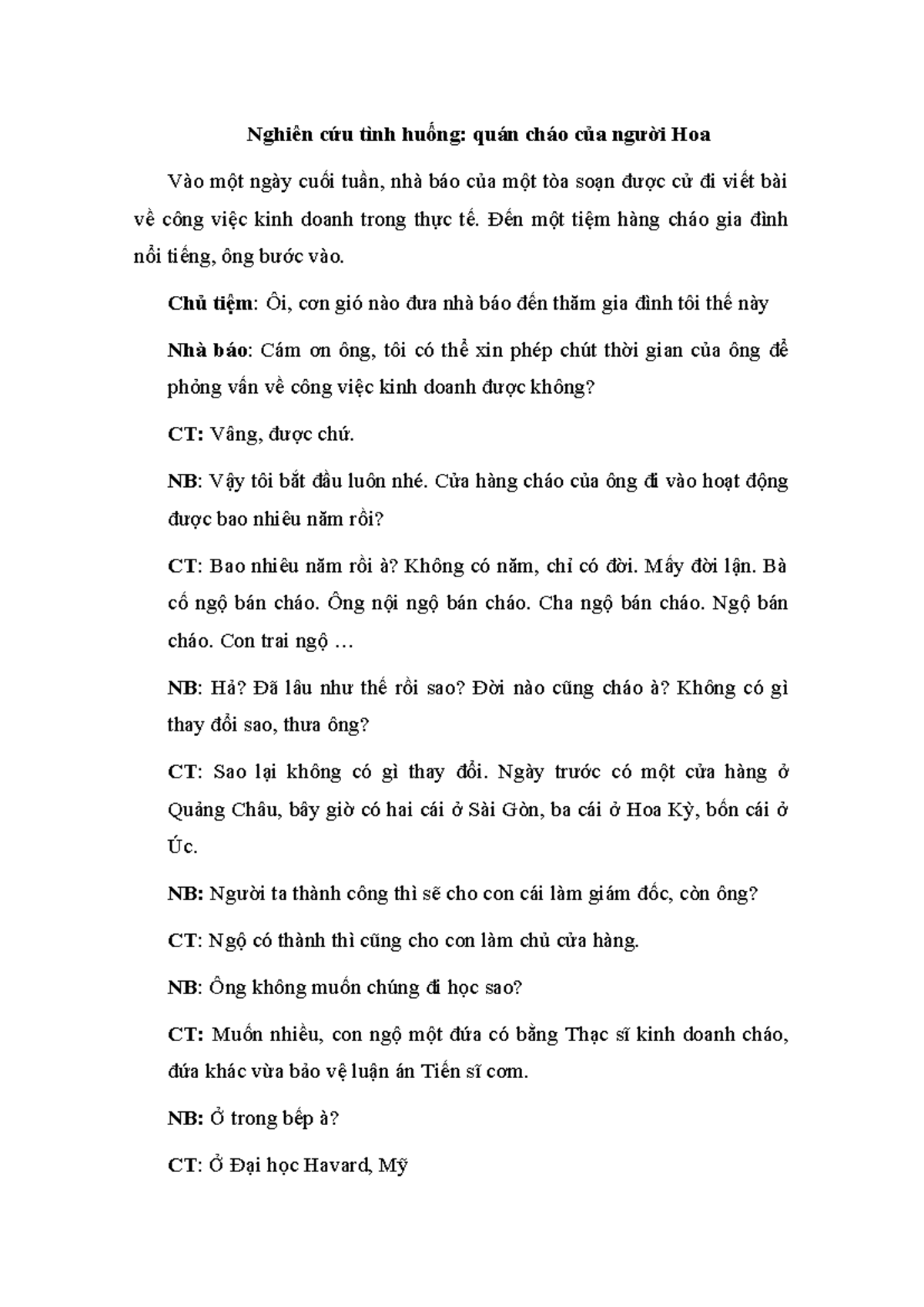 Quan cháo người hoa - X ggvm - Nghiên cứu tình huống: quán cháo của ...