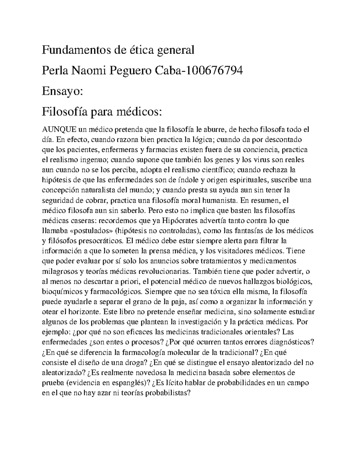 Filosofia para Medicos - Fundamentos de ética general Perla Naomi ...