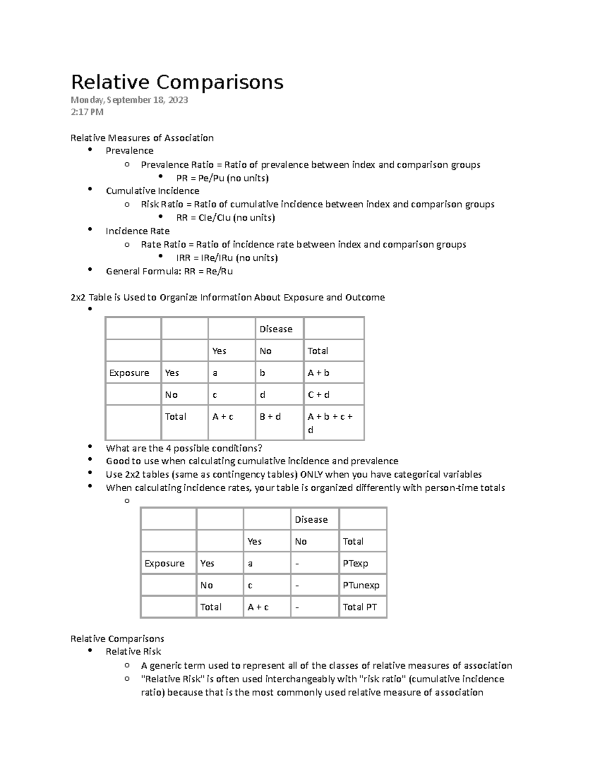 Relative Comparisons - Lecture notes from EPBI 5201 - Relative ...