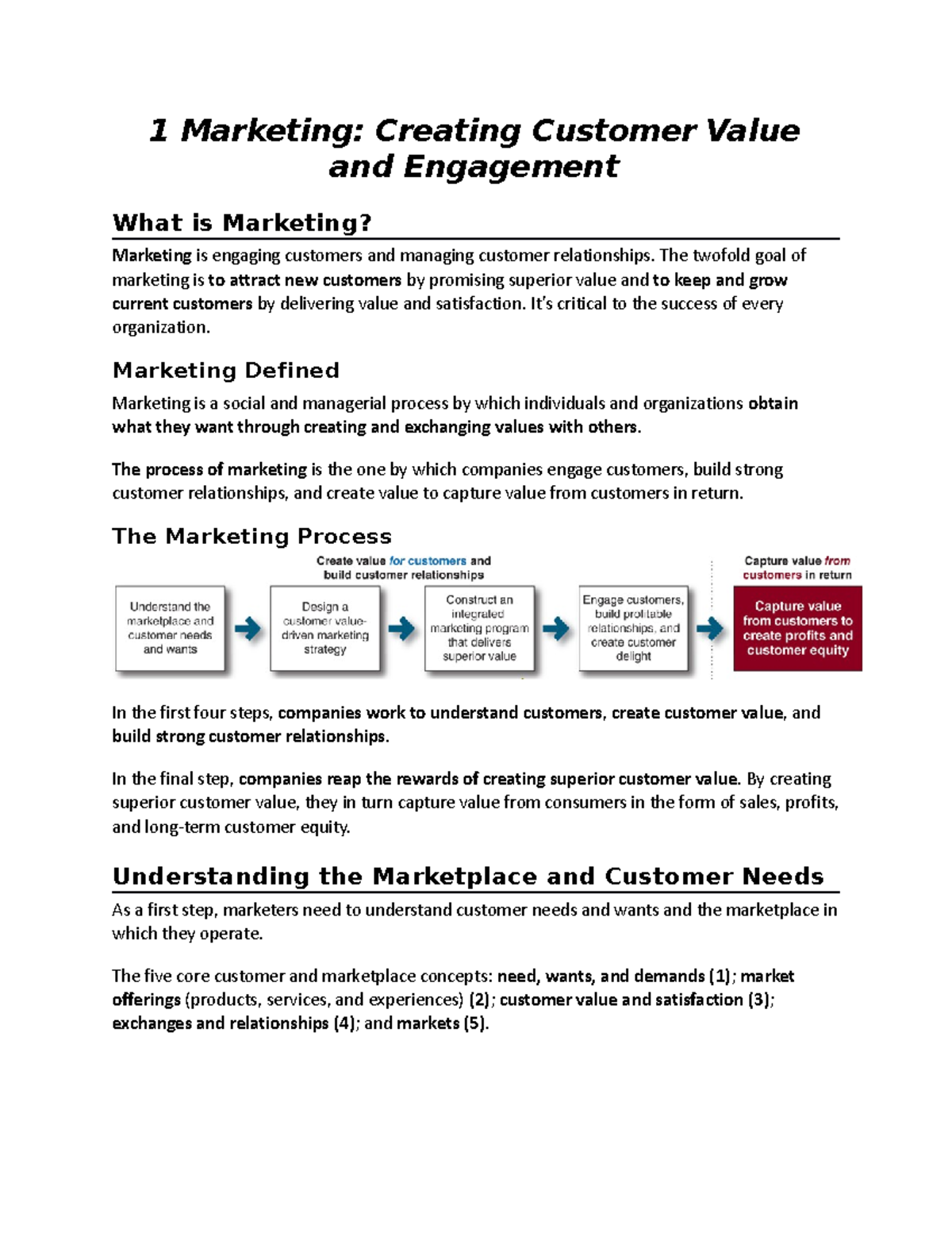 Chapter 1 - 1 Marketing: Creating Customer Value and Engagement What is Marketing? Marketing is ...