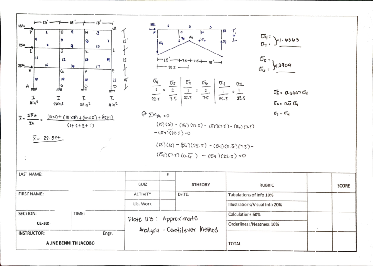 Plate 11B - Quiz on Structural theory - 16k 11 LAS NAME: FIRST NAME ...