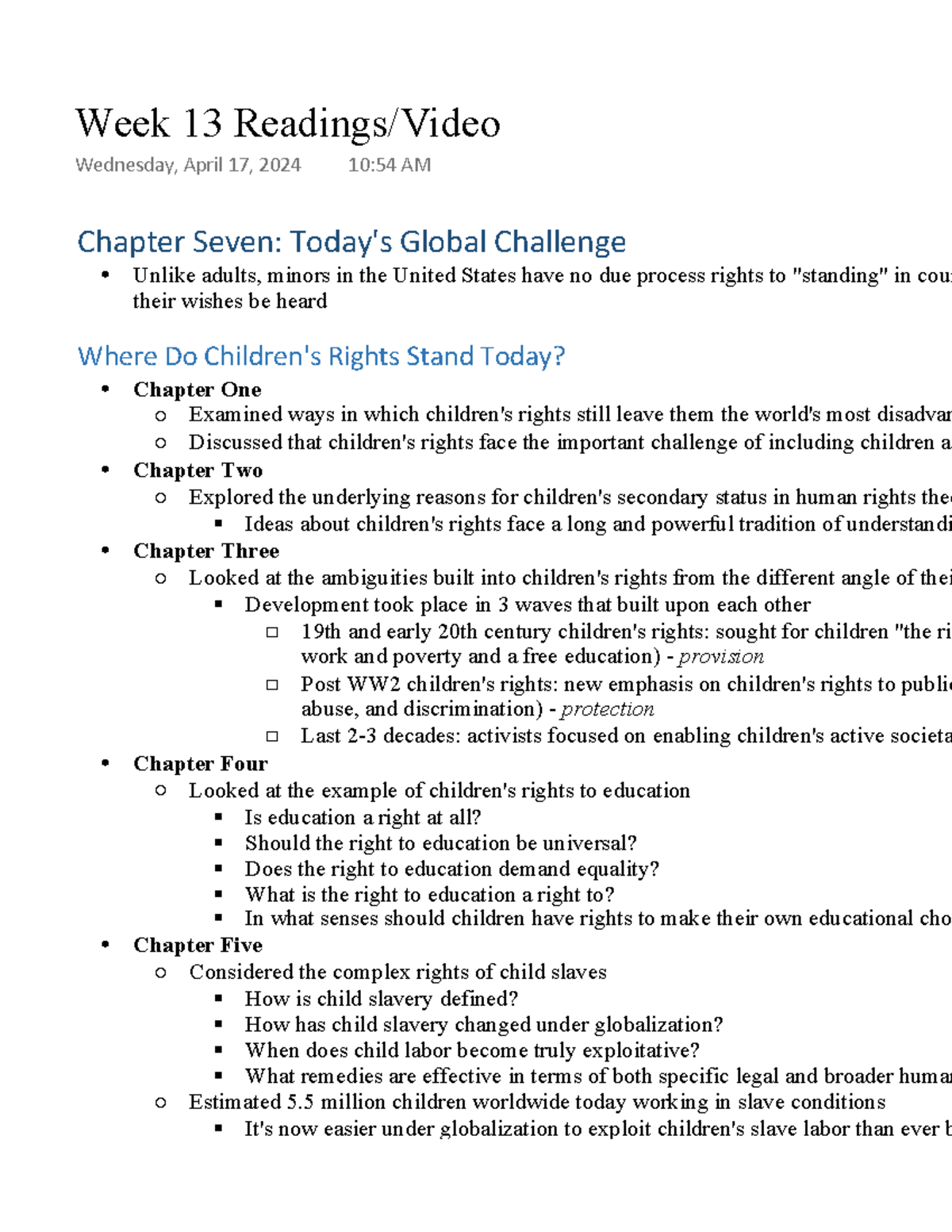 CAST 302 Week 13 Reading/Video Notes - Chapter Seven: Today's Global ...