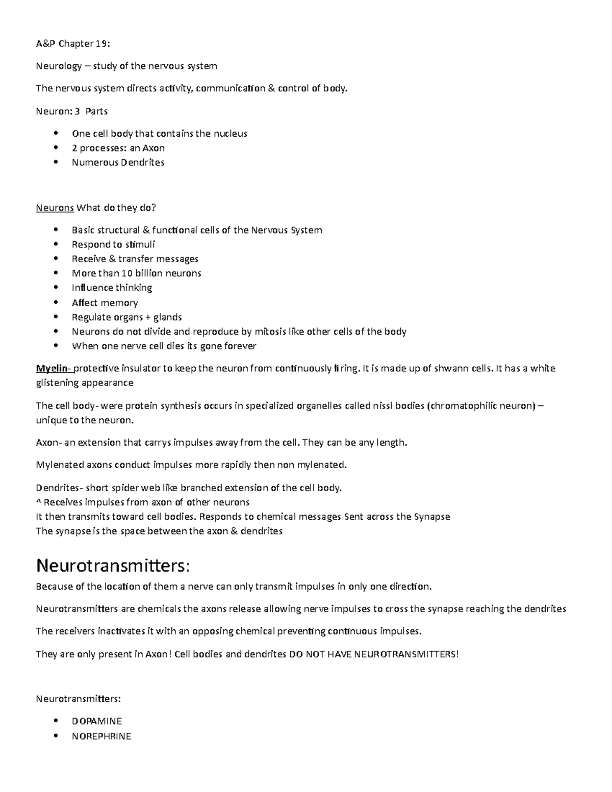 A&P chapter 19. - A&P Chapter 19: Neurology – study of the nervous ...