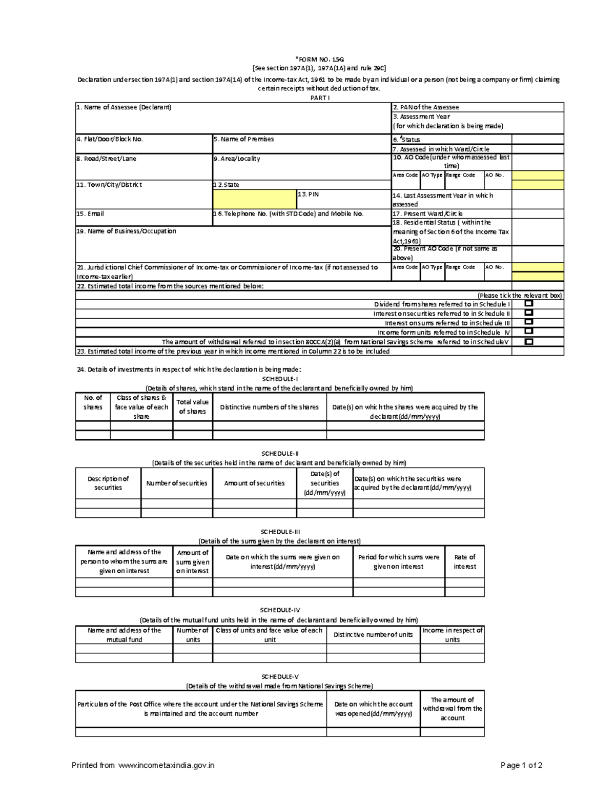 Form-15g - No. of shares Total value of shares Amount of securities ...