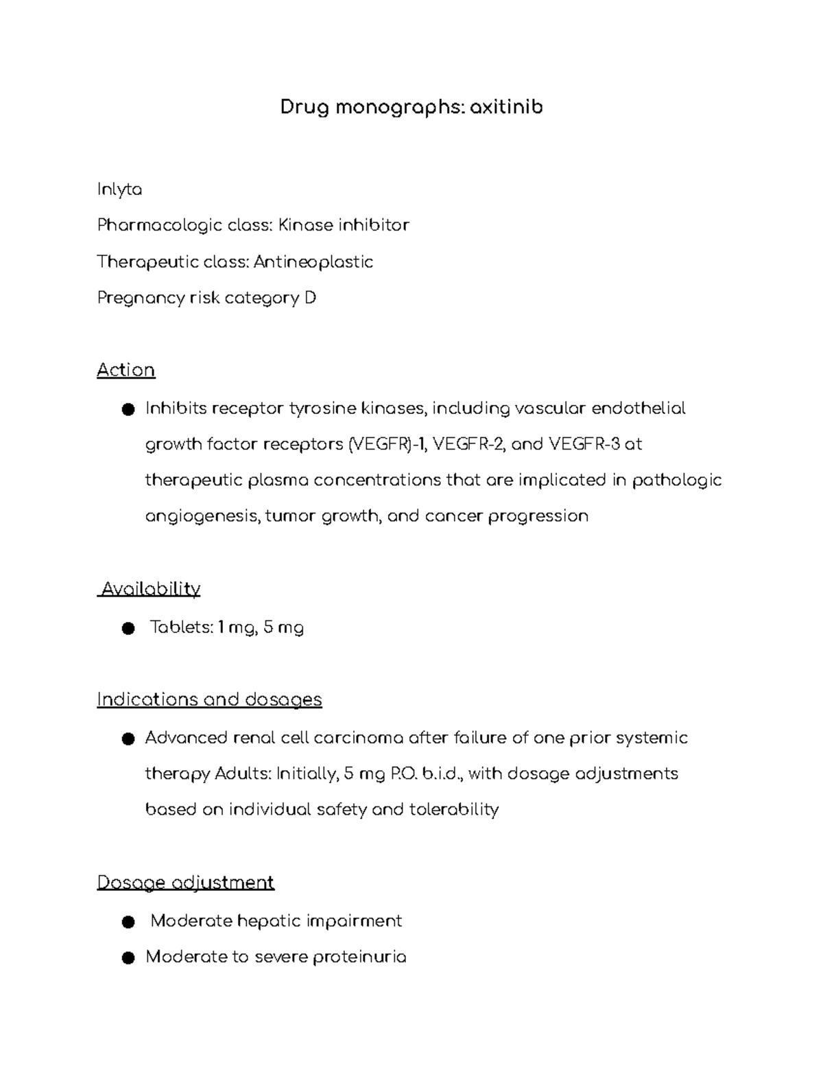 Drug monographs axitinib - Drug monographs: axitinib Inlyta ...