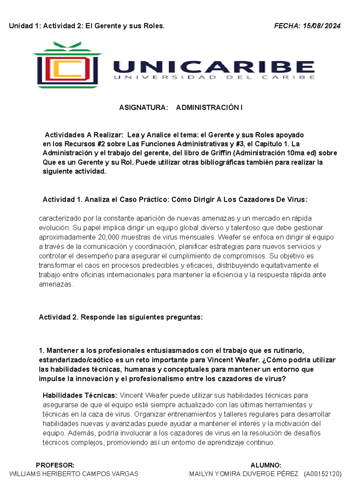 Duverge–Perez–Mailyn–Unidad 1 Actividad 2 El Gerente y sus Roles Unidad ... Duverge–Perez–Mailyn–Unidad 1 Actividad 2 El Gerente y sus Roles Unidad ...
