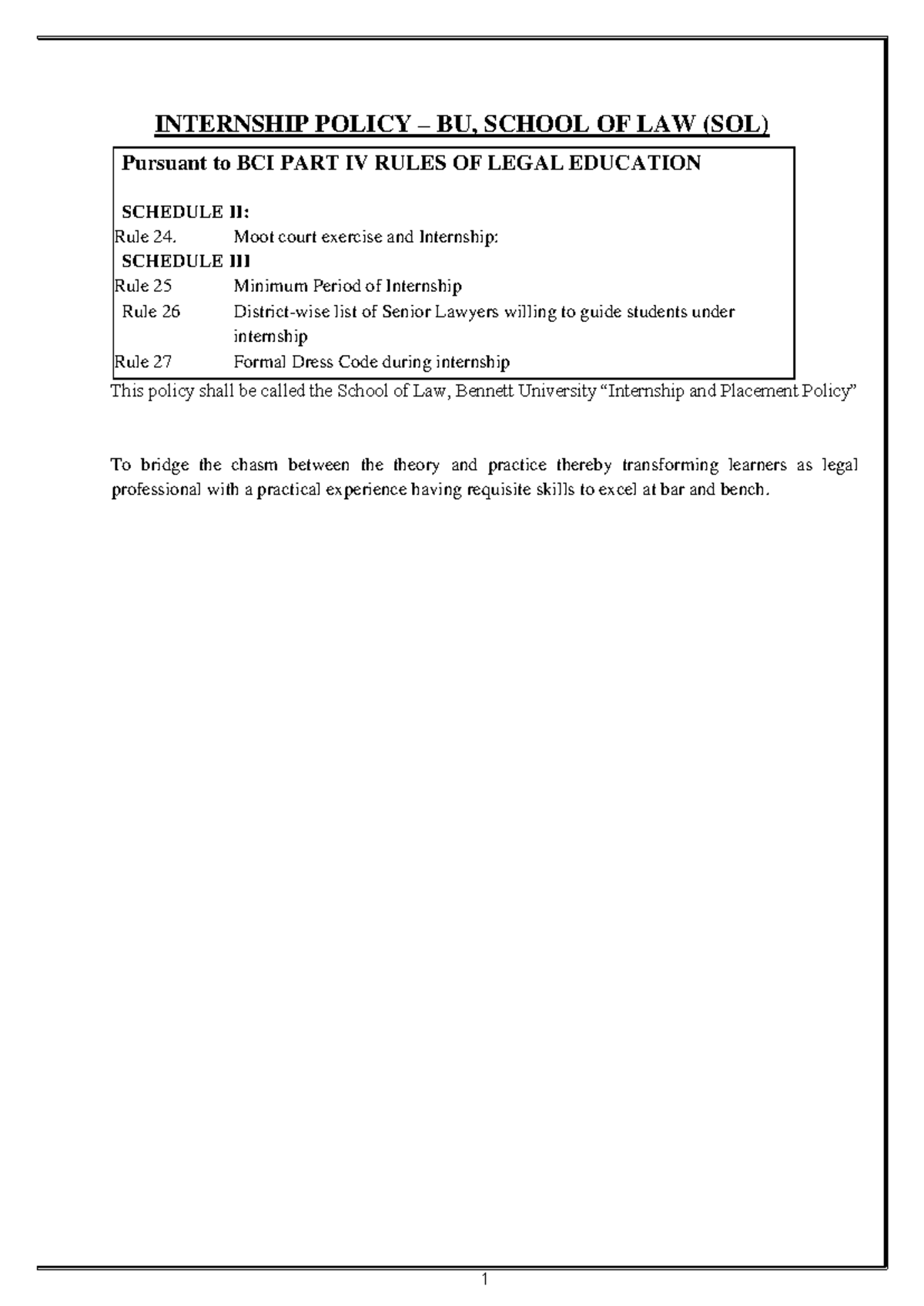 SOL-Internship-2020 - Internship Diary - INTERNSHIP POLICY – BU, SCHOOL ...