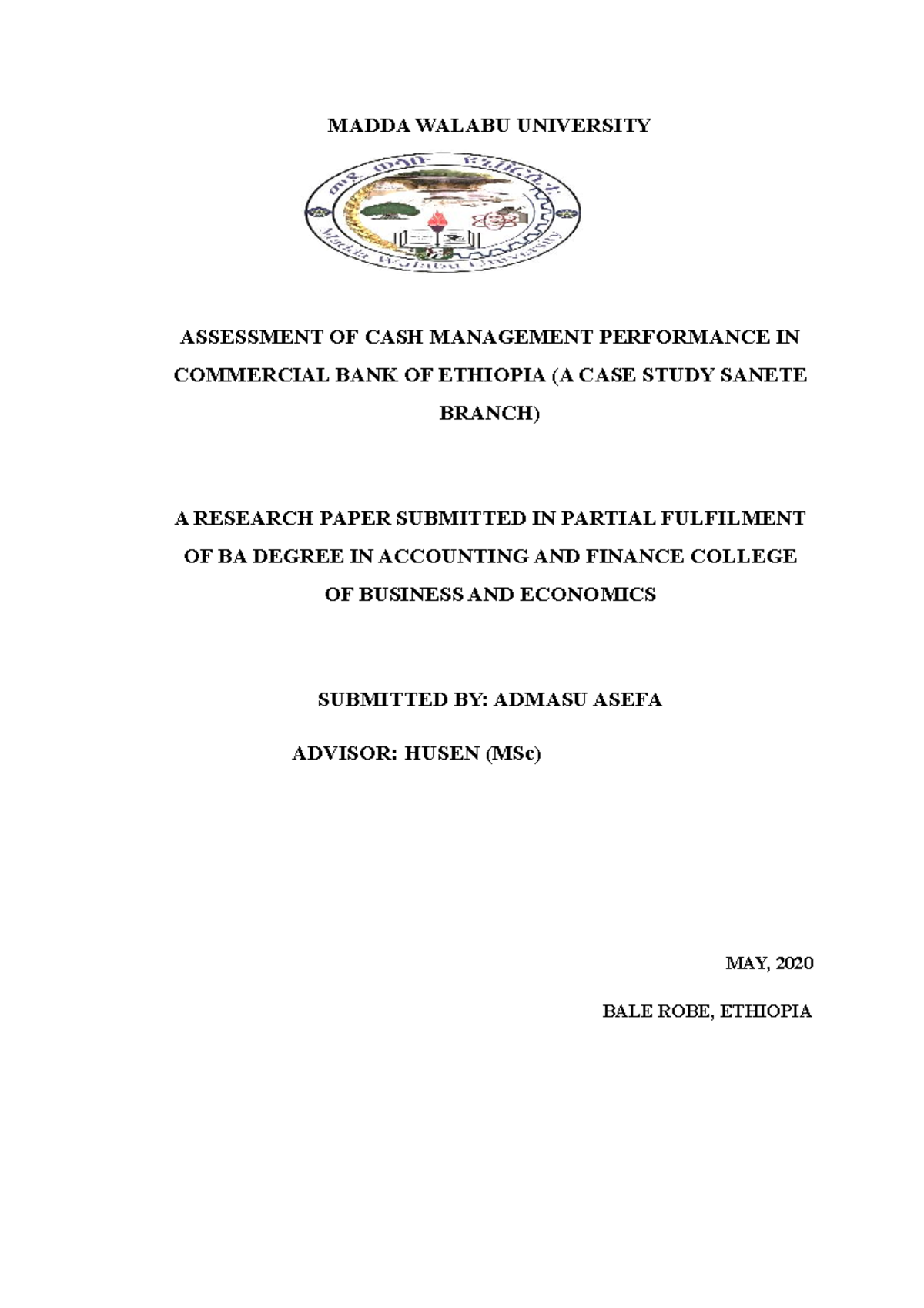 4 5918213265984325431 - MADDA WALABU UNIVERSITY ASSESSMENT OF CASH ...