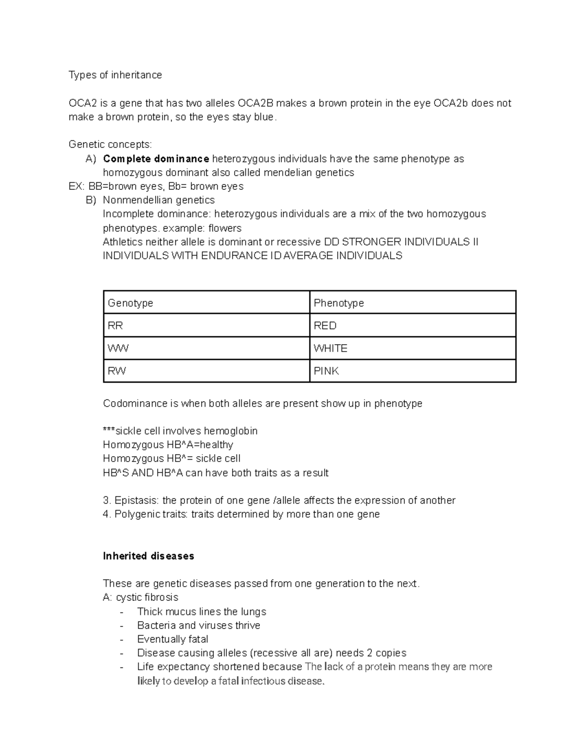 Genetics lecture notes - Types of inheritance OCA2 is a gene that has ...