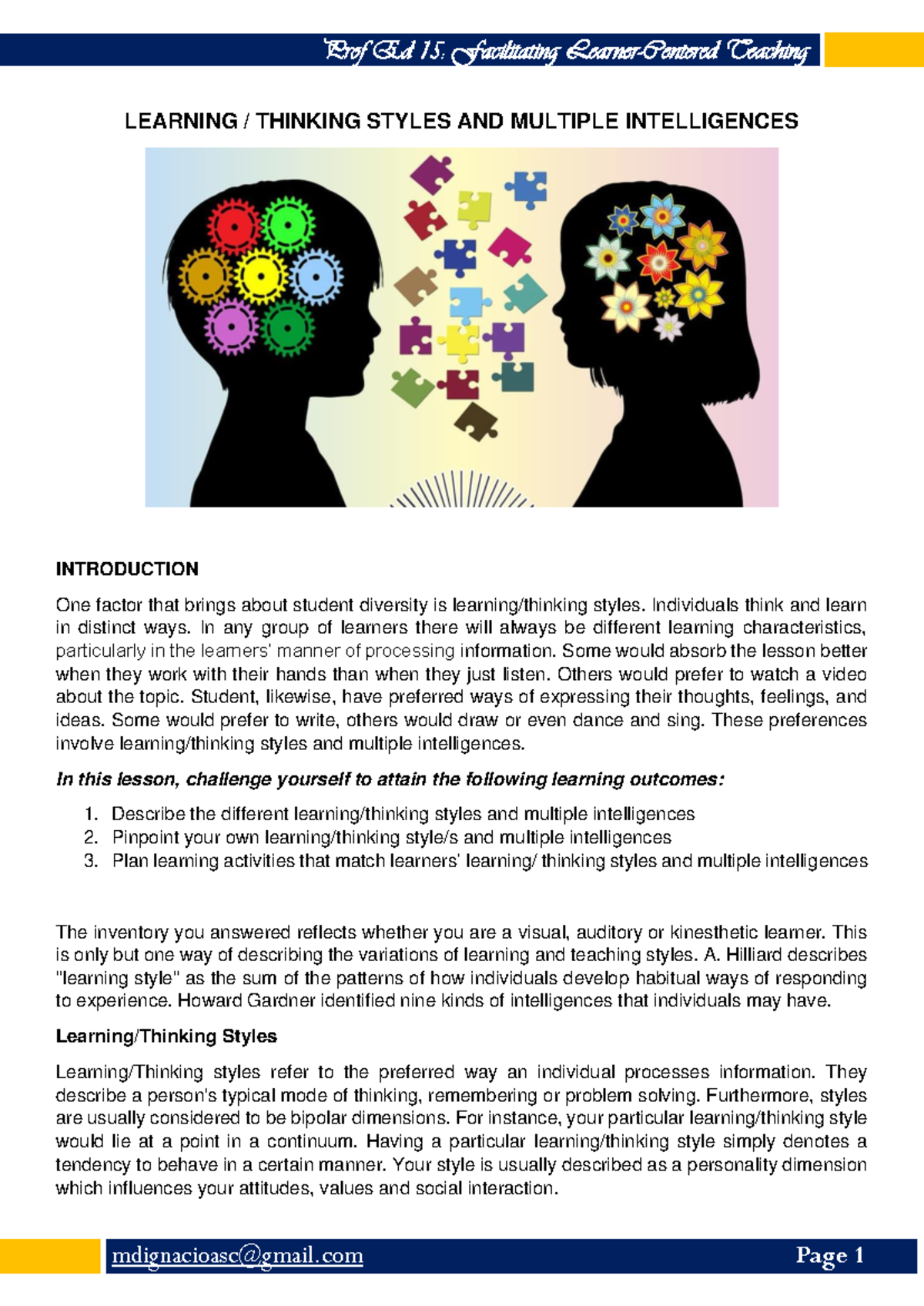 10 Learning-Thinking Styles and Multiple Intelligences - LEARNING ...