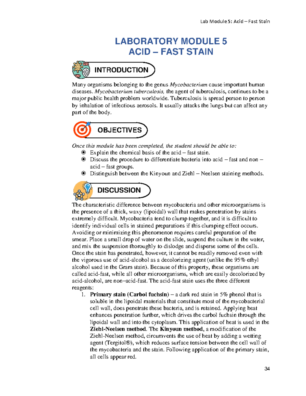Laboratory 4 Acid Fast Stain - LABORATORY MODULE 5 ACID – FAST STAIN ...