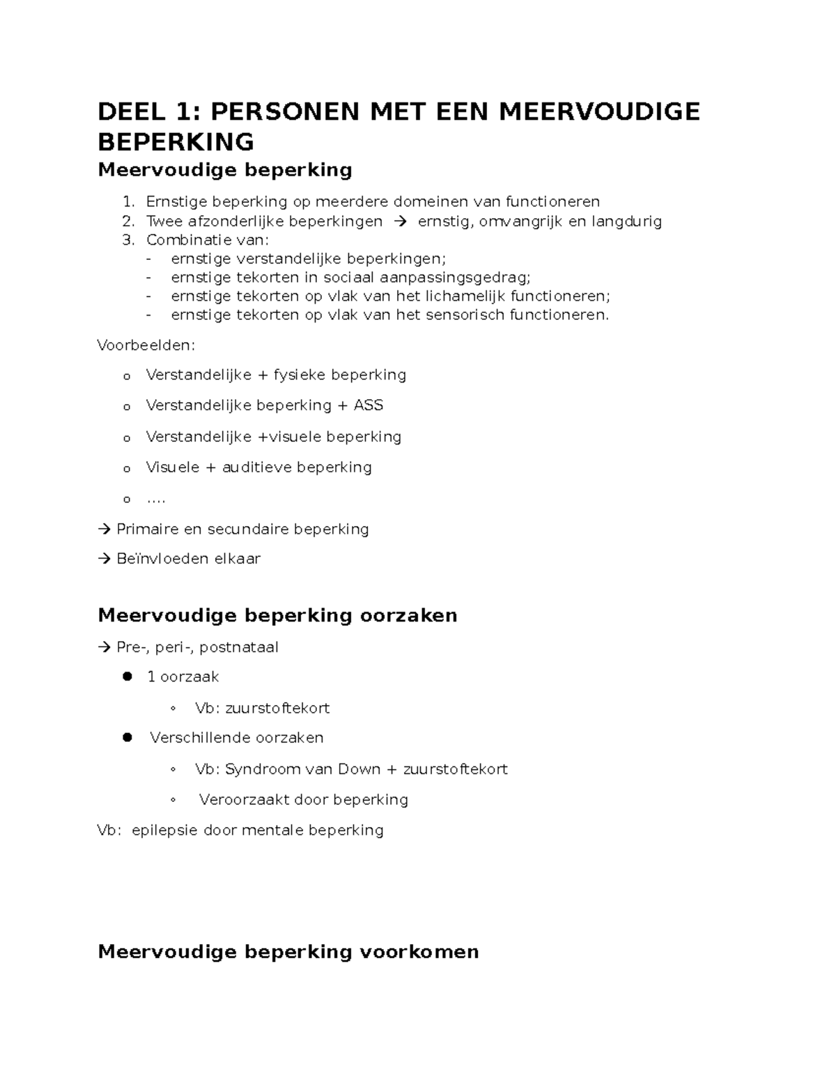 Orthopedagogie samenvatting - DEEL 1: PERSONEN MET EEN MEERVOUDIGE BEPERKING Meervoudige ...